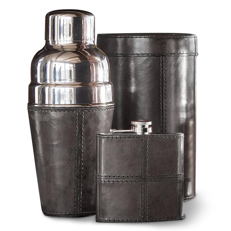 Leather Barware Set Black #27192 | IWA Wine Accessories